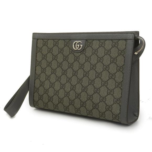 Gucci | Bags | Gucci Clutch Bag Ophidia Gg 76243 Leather Gray Silver ...